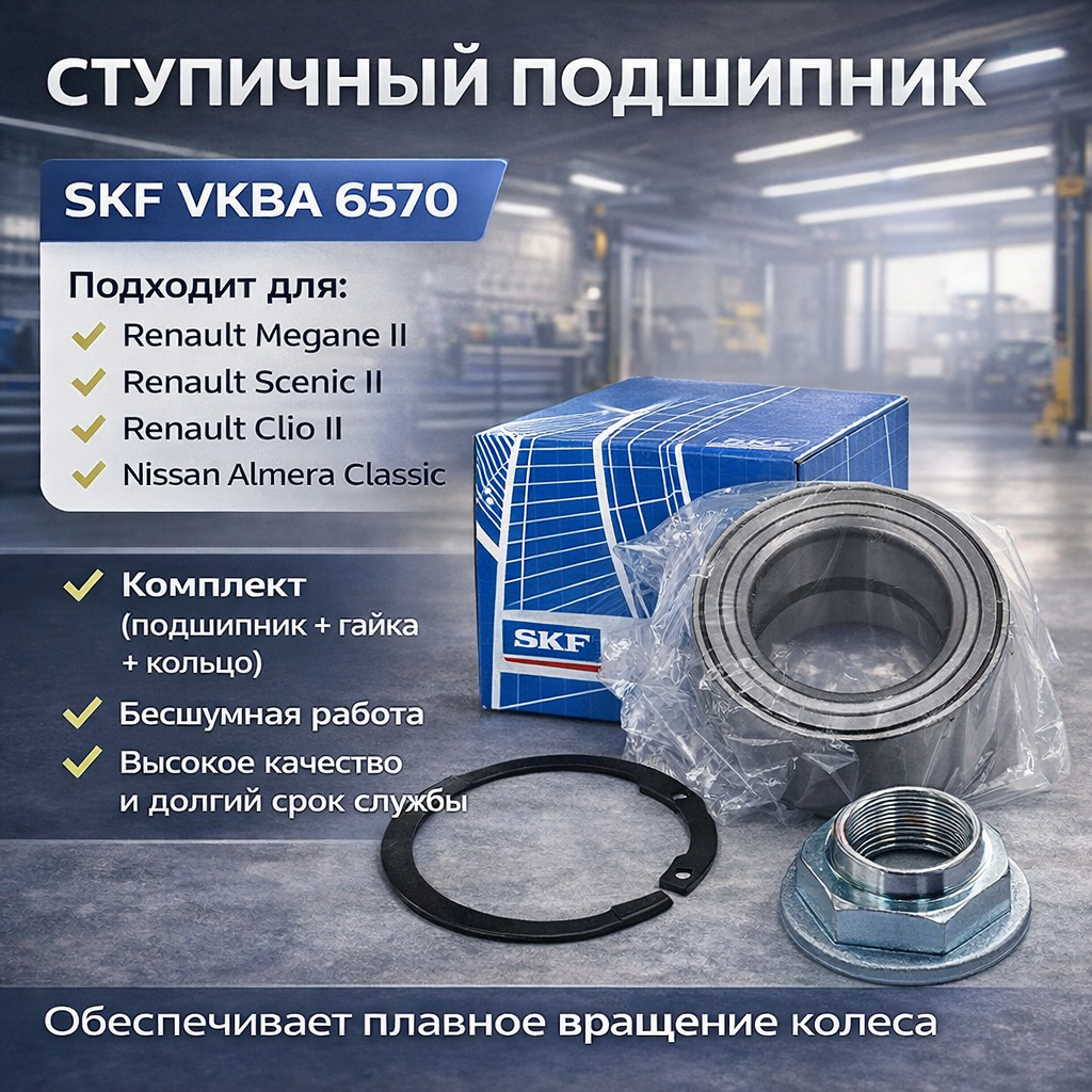 Ступичный подшипник SKF VKBA 6570 Renault Megane 2 Scenic 2 Clio 2 Nissan Almera Classic комплект