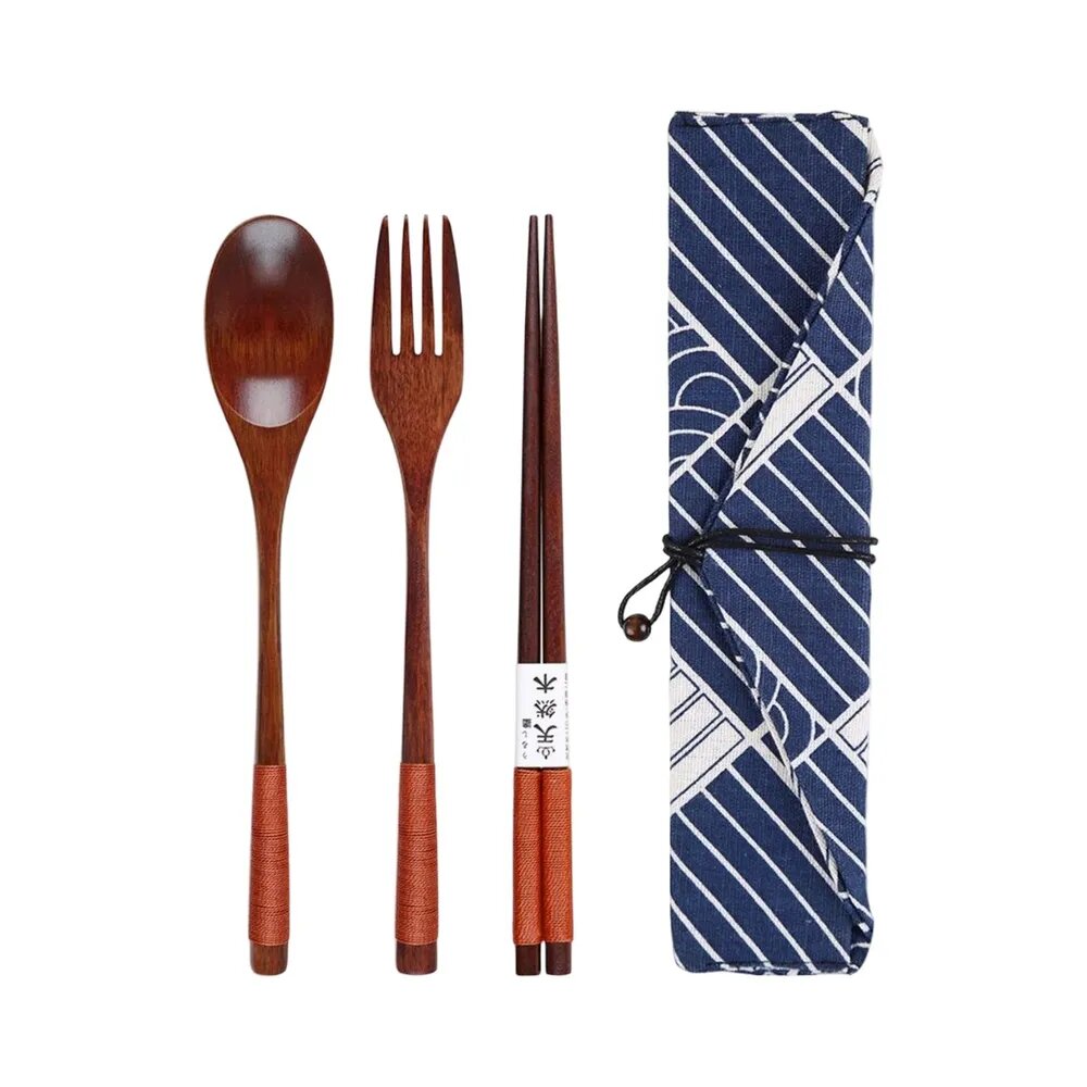 Aim Tableware Набор столовых приборов Деревянная посуда 4 предм. светло-синий, коричневый