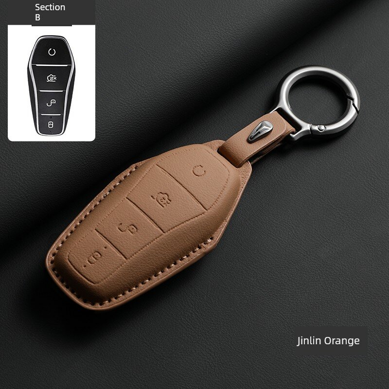 Кейс для ключа BYD Qin L в цвете Золотой Феникс Оранж с кольцом, совместимый с моделями 2024-2025 гг.