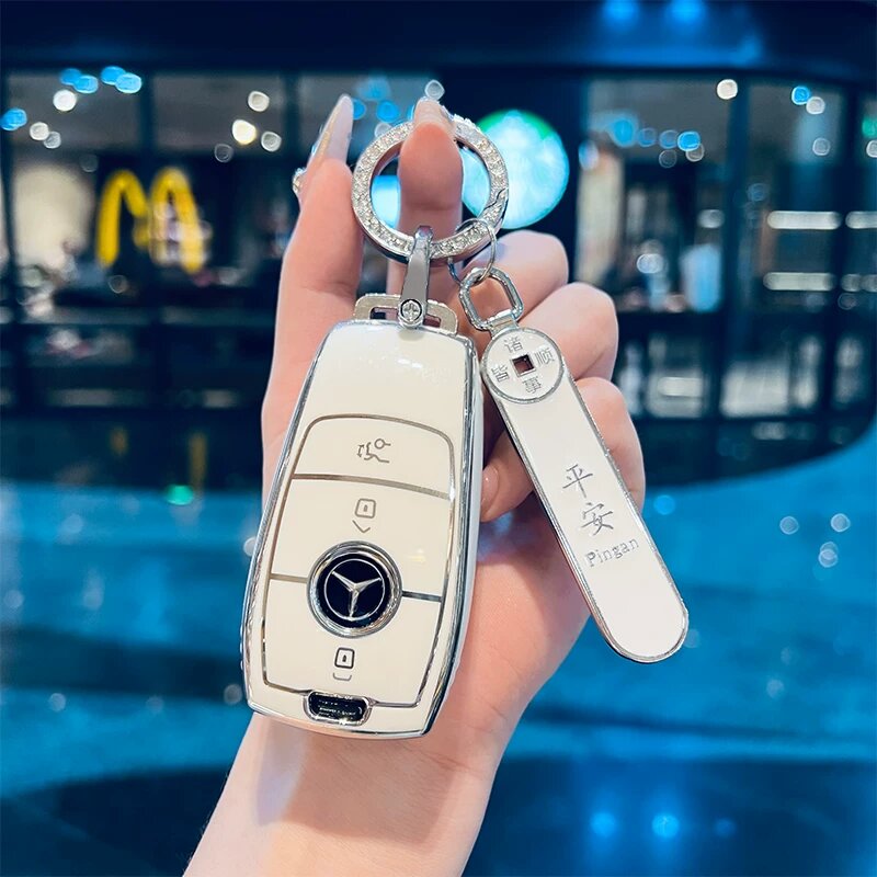 Ключевой держатель Mercedes E-Class B-стиль в слоновой кости с кристаллическим кольцом для авто