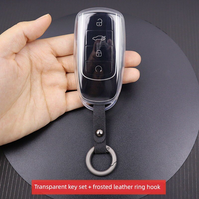 Прозрачный чехол для ключа с матовым кожаным кольцом для Chery Tiggo 9 2023-2026