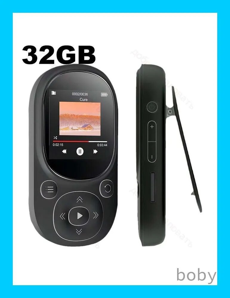 MP3-плеер 32 ГБ, черный, портативный музыкальный плеер с клипсой для удобства