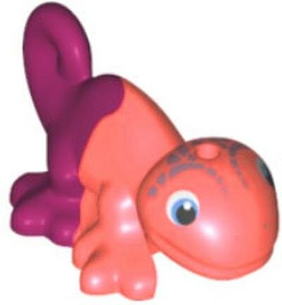 Деталь Lego 15678pb04 Chameleon, Friends / Elves with Black, Medium Azure and White Eyes, Metallic Pink Head Markings, and Marbled Magenta Pattern