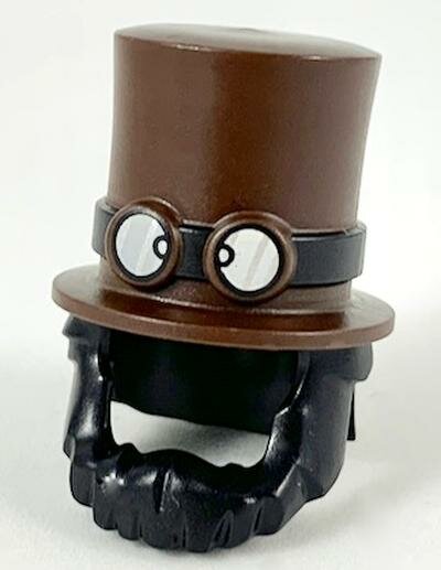 Деталь Lego 35179pb01 Minifigure, Hair Combo, Hair and Beard with Top Hat Large with Band with Goggles Pattern