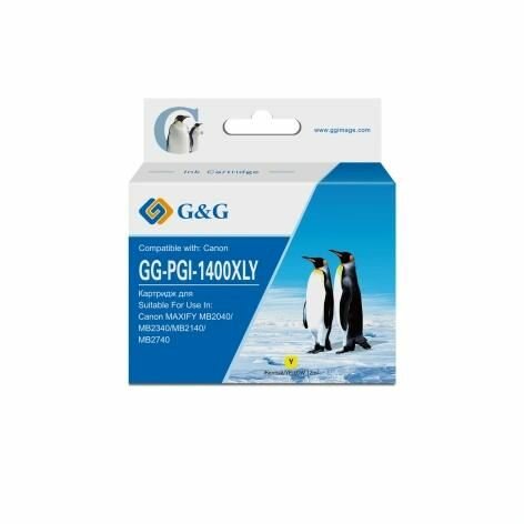 Картридж струйный G&G PGI-1400хL Y желтый, 12мл для Canon MB2050 MB2350 MB2040 MB2340 (GG-PGI-1400XLY)