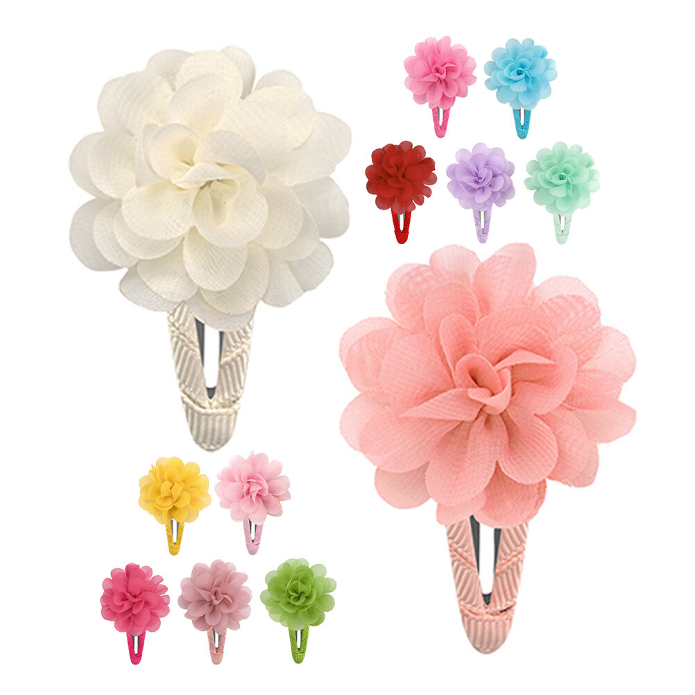 3D заколка для волос в виде розы для младенцев и детей, заколка из шифона, заколка для челки, боковая заколка, 12 шт. (по одной заколке каждого из 12 цветов)