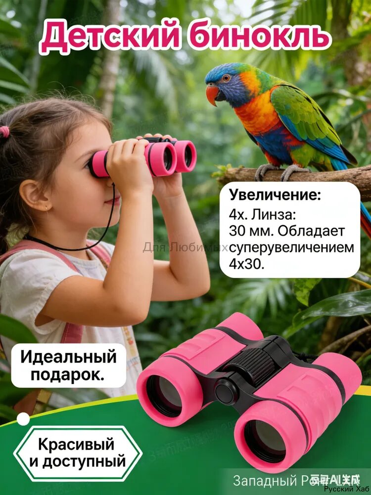 Игрушечный детский бинокль розового цвета с регулировкой для прогулок на природе