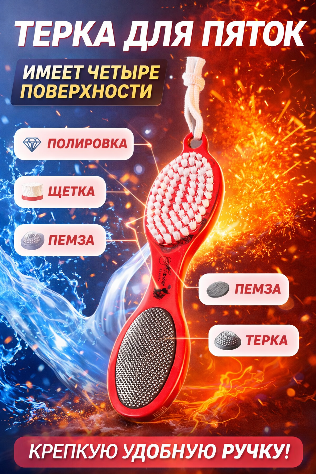 Терка для пяток профессиональная, металлическая, пемза, педикюр