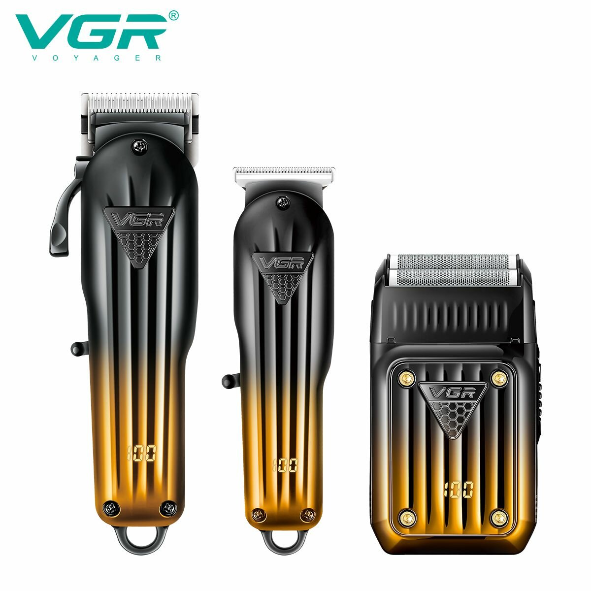 Набор для стрижки VGR Combo Kit V-644, для волос и бороды, нержавеющая сталь, 8 насадок, черный