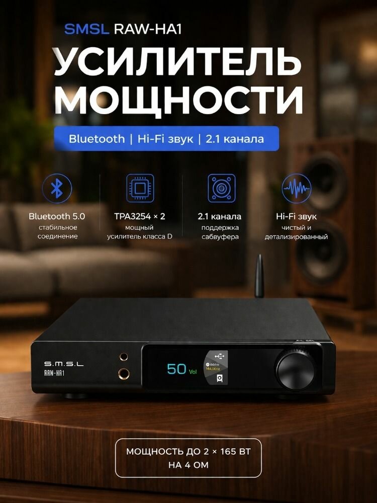 Усилитель мощности SMSL Shuangmu SANLIN RAW-HA1, Bluetooth 5.0