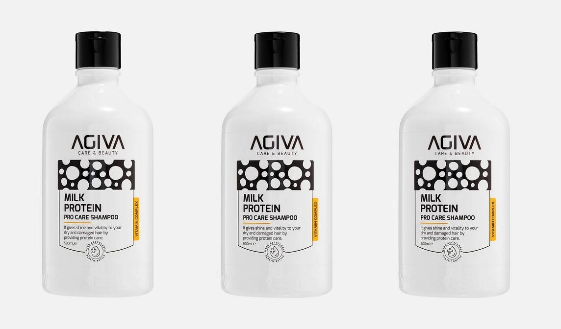 AGİVA Шампунь для волос Milk Protein Amino Complex Pro Care, 500 мл - 3 штуки