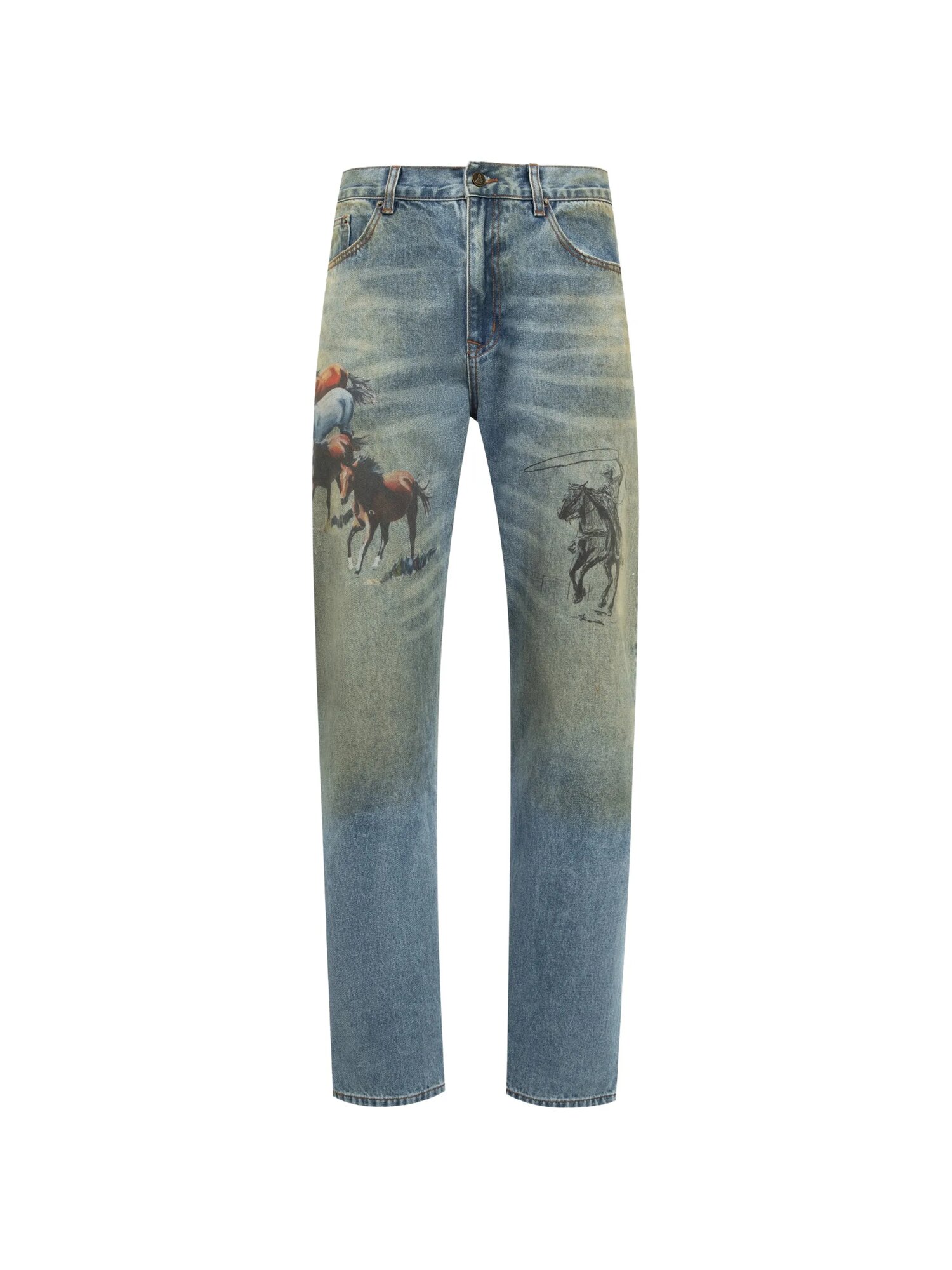 Джинсы ONE OF THESE DAYS Graphic-print straight-leg jeans