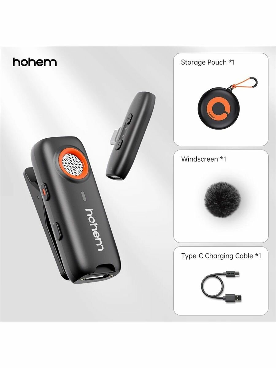 Микрофон Беспроводной петличный Hohem MIC-01 1TX +1RX Type-C