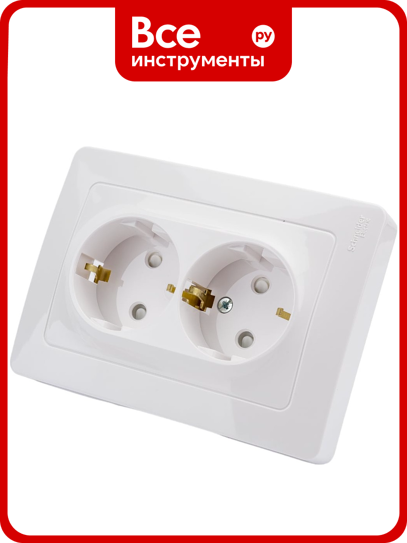 Розетка Systeme Electric Blanca внутр Бел 2‑ая с/з со шторками, 16А, 250В, силовая, ABS‑пластик, защита IP20 класс