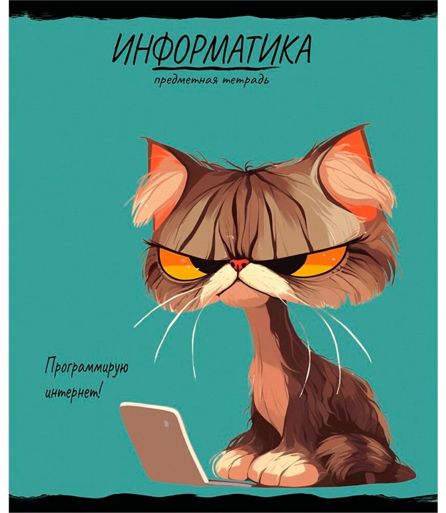 Школьная предметная тетрадь "информатика. Про хвост" в клетку со справочным материалом, тетрадь для записей в мягкой обложке из мелованного картона, канцелярия для школы, офсетная бумага, 48 листов