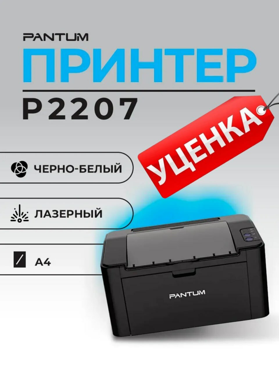 Принтер лазерный Pantum P2207 черно белый, А4, USB монохромный