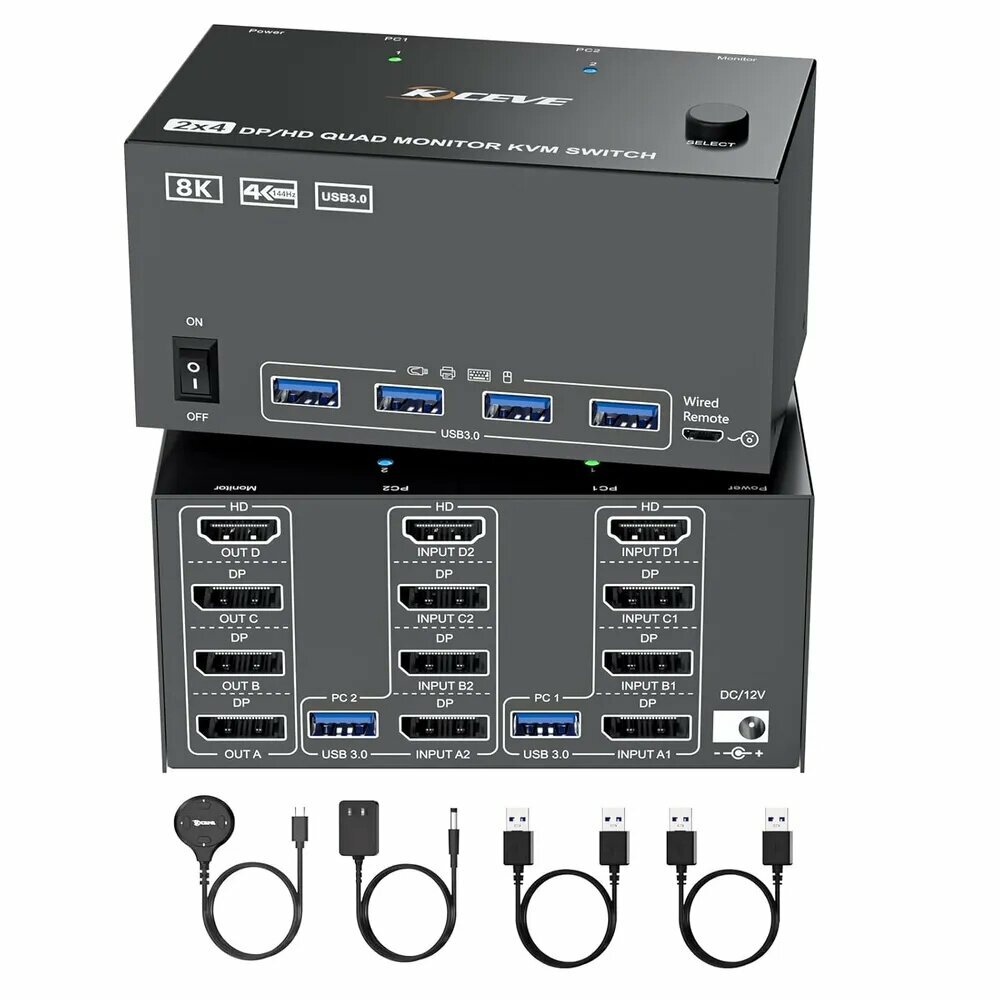 Переключатели HDMI DP KVM для совместного использования 2 ПК с четырехъядерным монитором и клавиатурой мышью