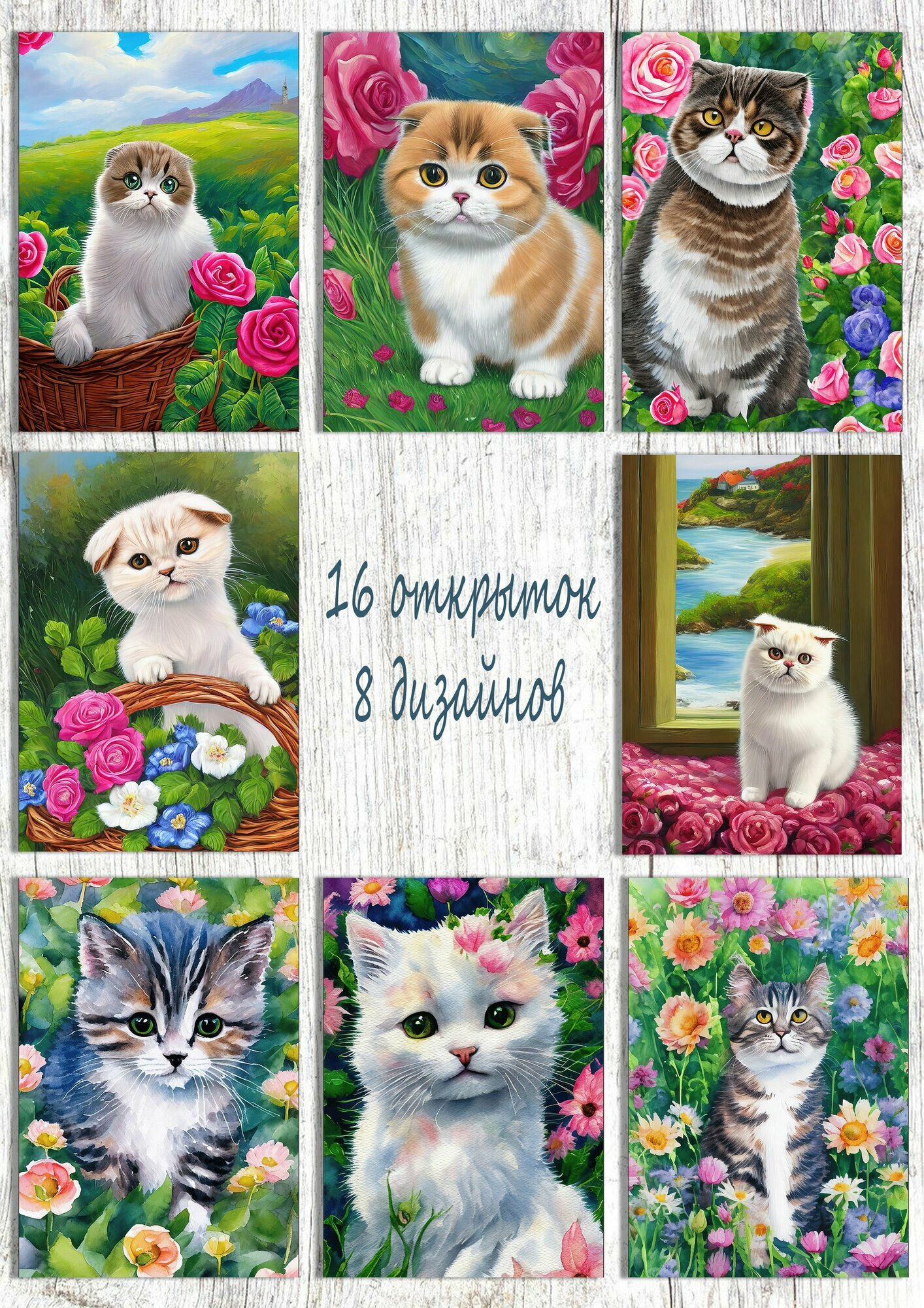 Открытки котики, 16 штук