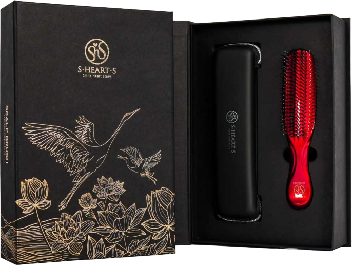 S-HEART-S Подарочный набор с расческой Premium и чехлом, длинная ручка, красный (1 шт.) Scalp Brush World Premium Kit Red 30ml