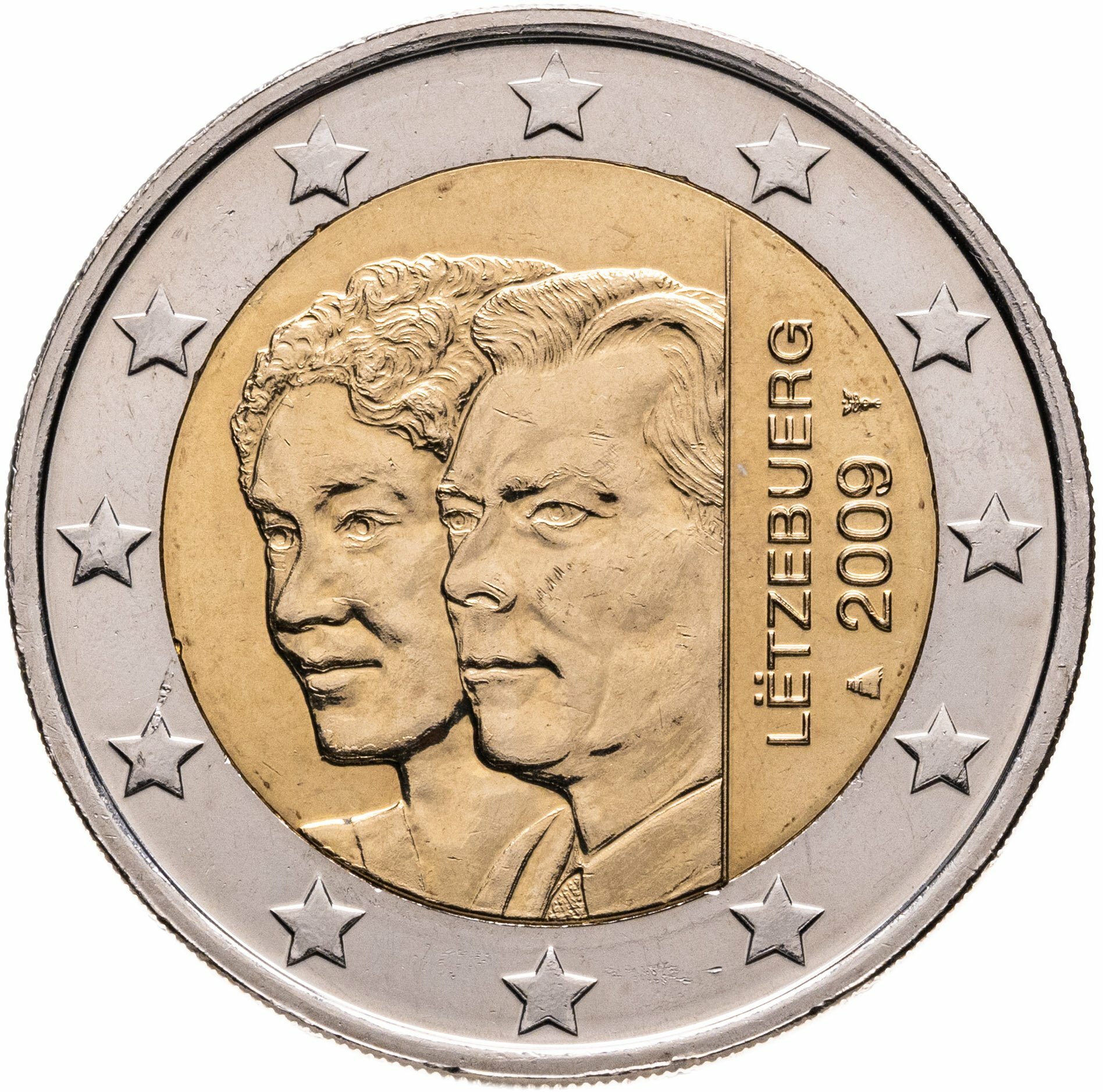 Люксембург 2 евро 2009 "90 лет со дня вступления на престол великой герцогини Шарлотты", Биметалл, в сохранности UNC
