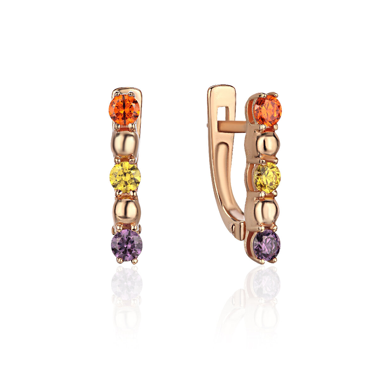 Серьги, красное золото, 585 проба, фианит