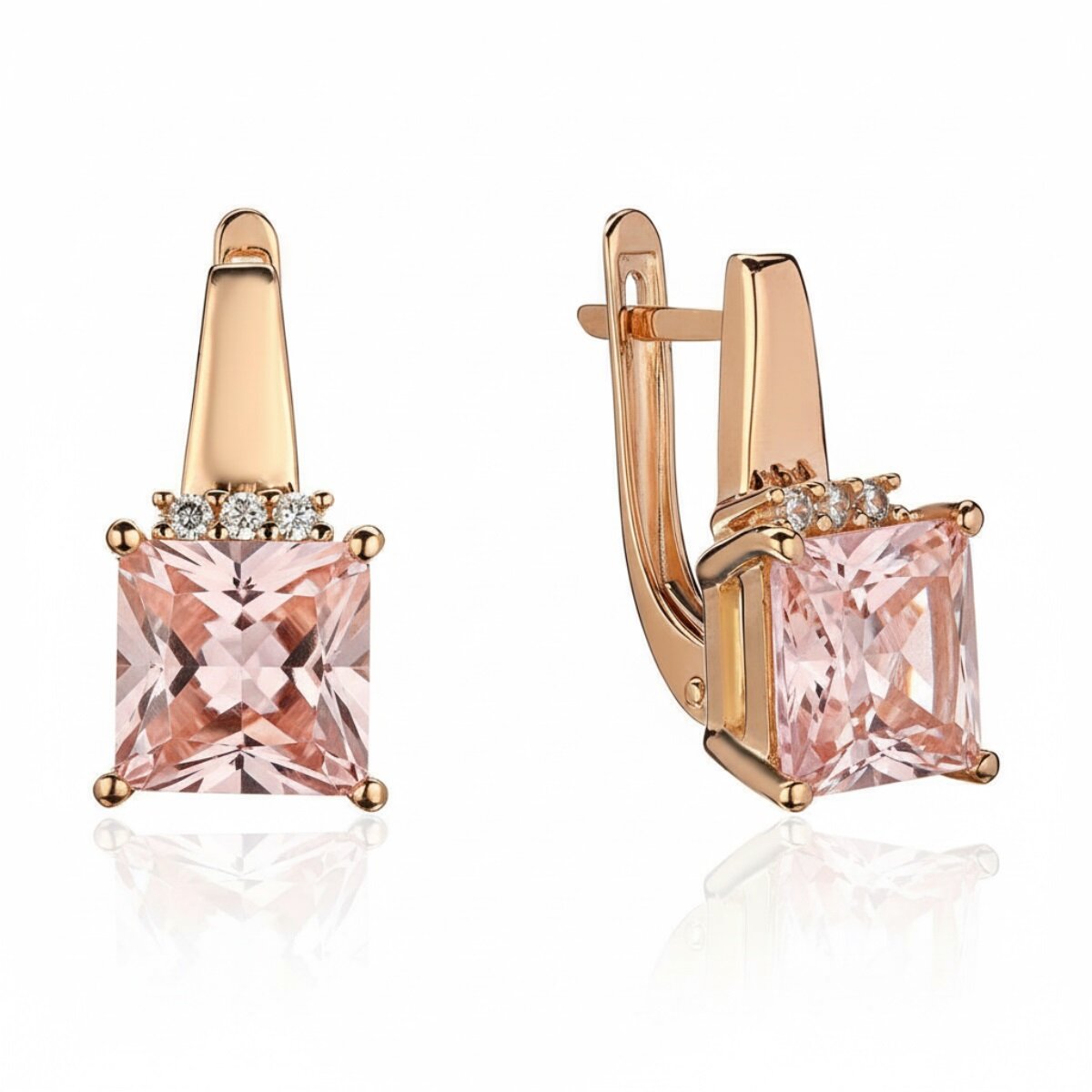 Серьги Эстет, красное золото, 585 проба, фианит, морганит