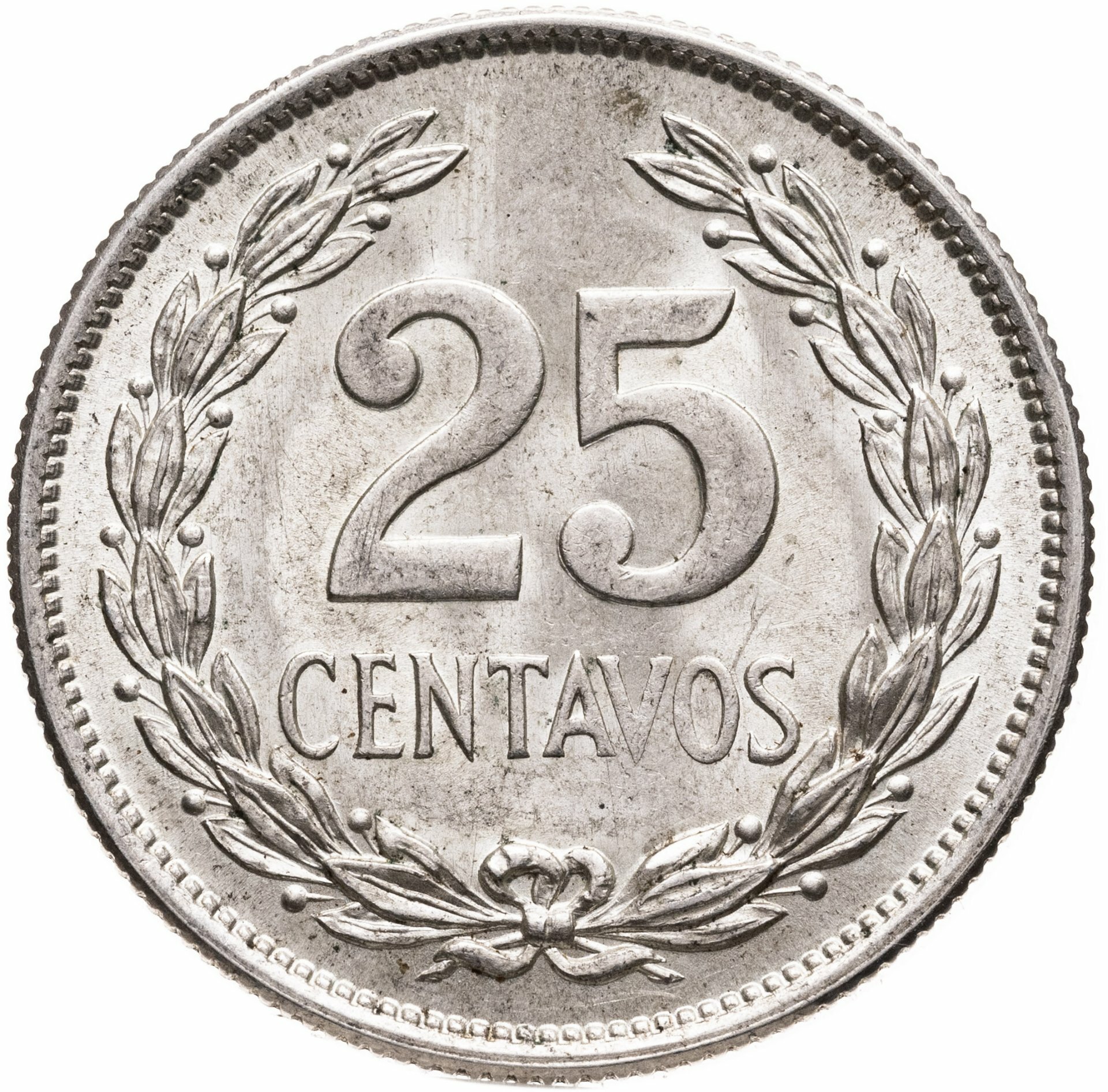 Сальвадор 25 сентаво centavos 1944, Серебро 900, в сохранности UNC