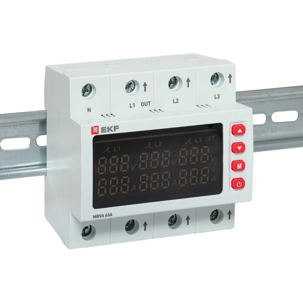 Трехфазное реле напряжения и тока EKF MRVA с дисплеем, 63A MRVA-3-63A-v2