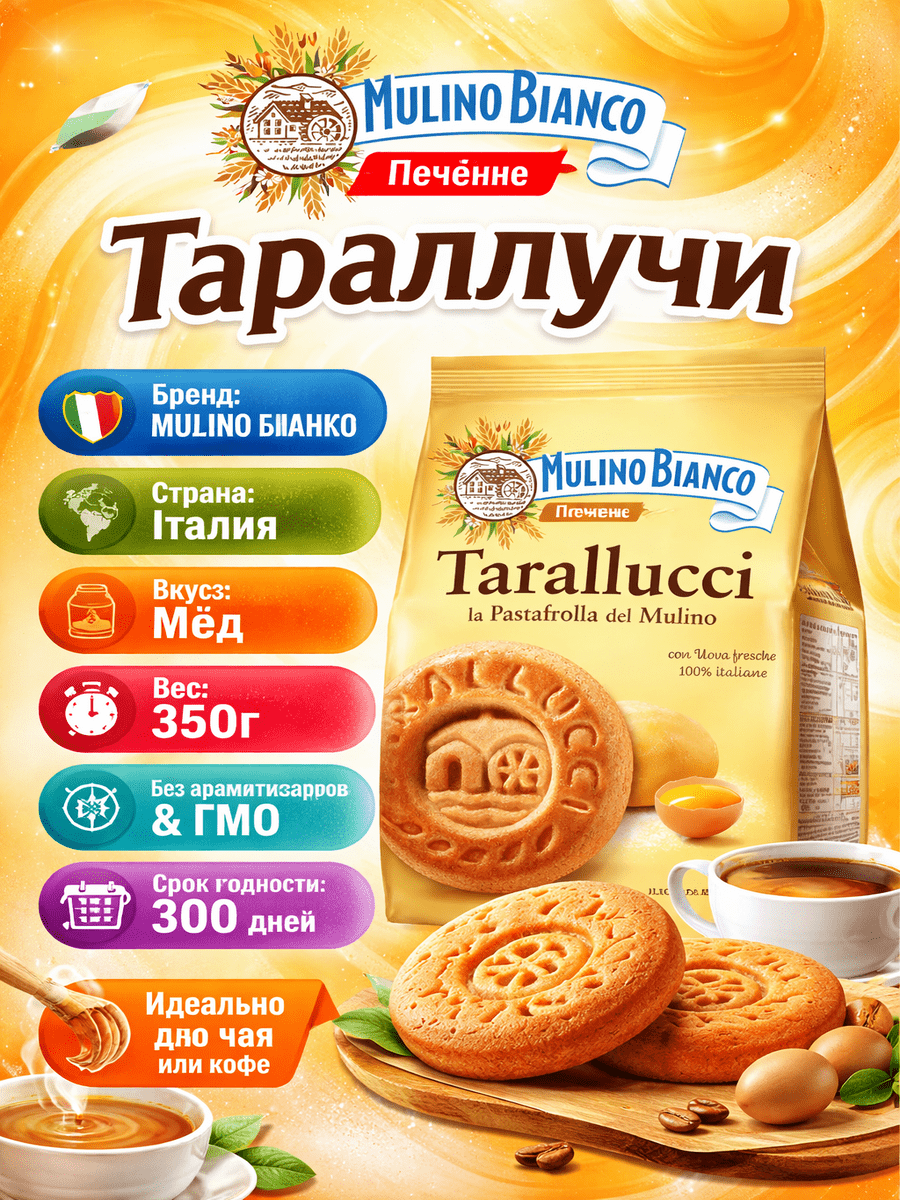 Печенье Mulino Bianco Тараллуччи песочное из свежих яиц, 350г