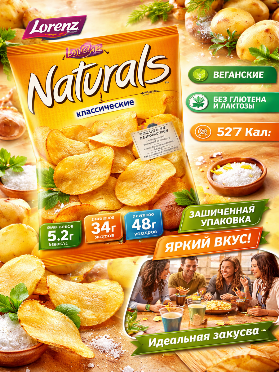 Чипсы Naturals Lorenz Классические с солью, 100г