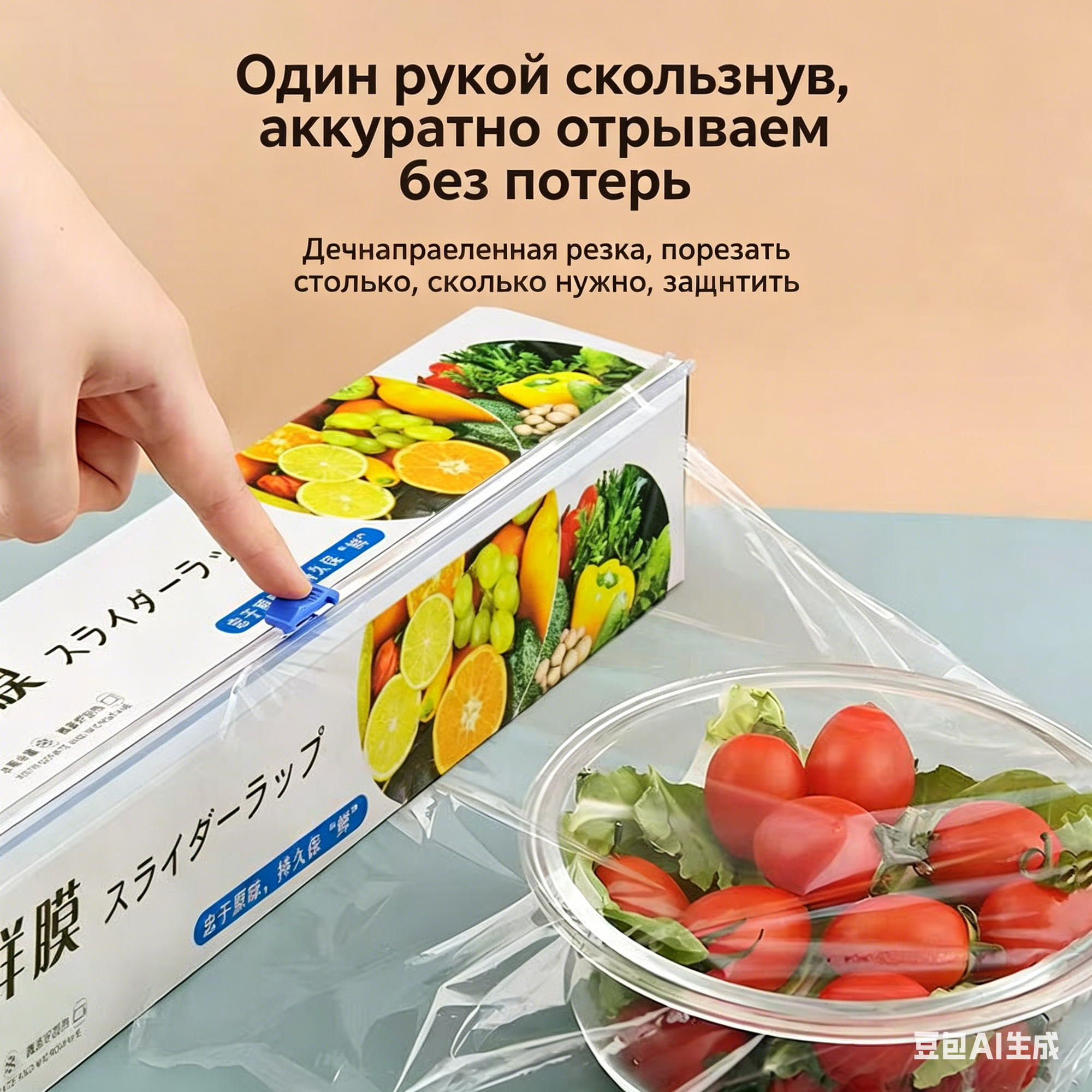 Пищевая пленка с резаком, плотная для кухни, для обертывания тела и упаковки 50м х 30 см, 9 мкм ПВХ