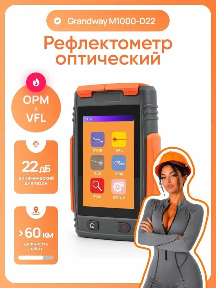 Оптический рефлектометр Grandway M1000-D22-PM-VLS-LS порт SC/APC