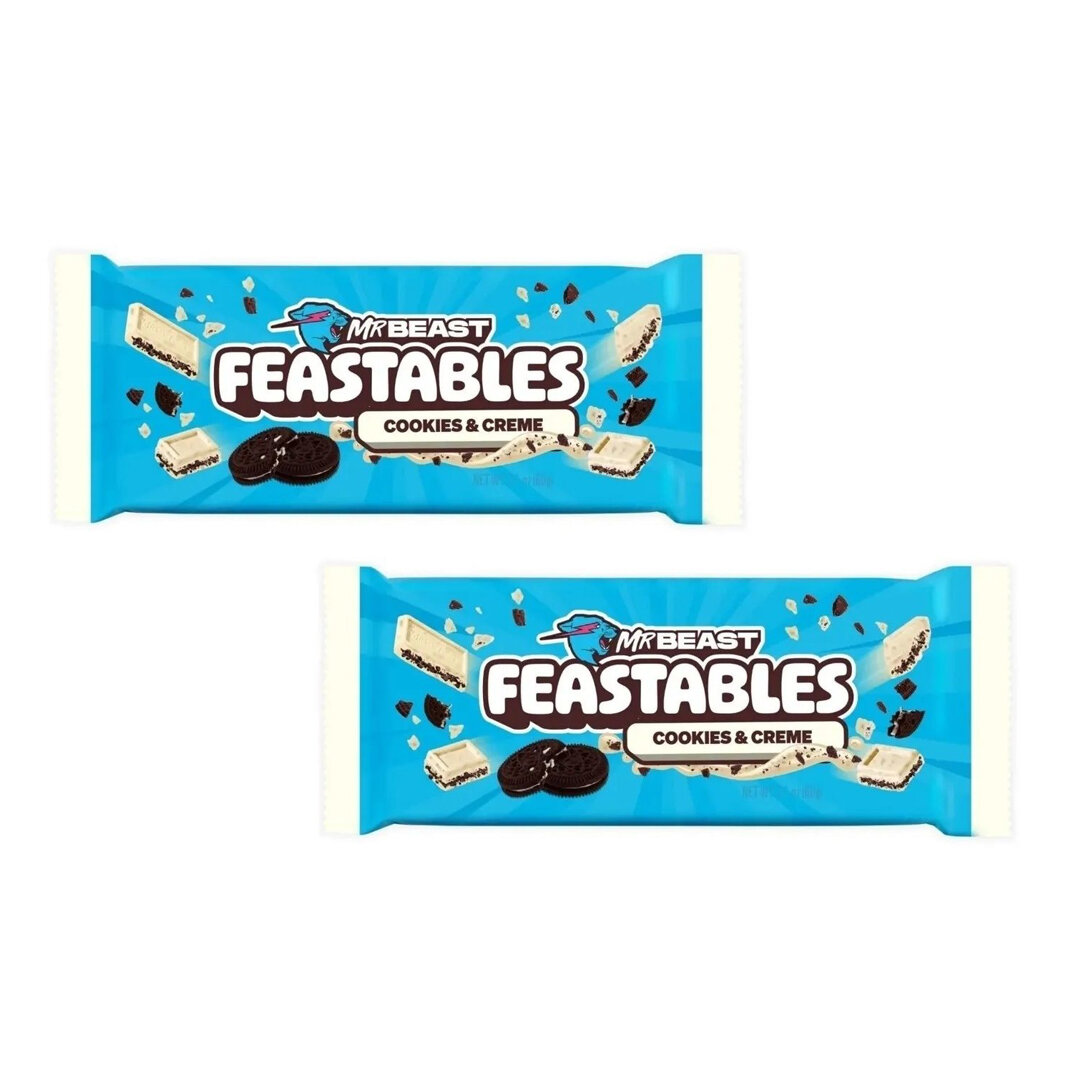 Шоколадная плитка Mr. Beast Feastables Cookies & Creme / Шоколад Мистер Бист Печенье и крем (США), 2 шт. по 60 грамм