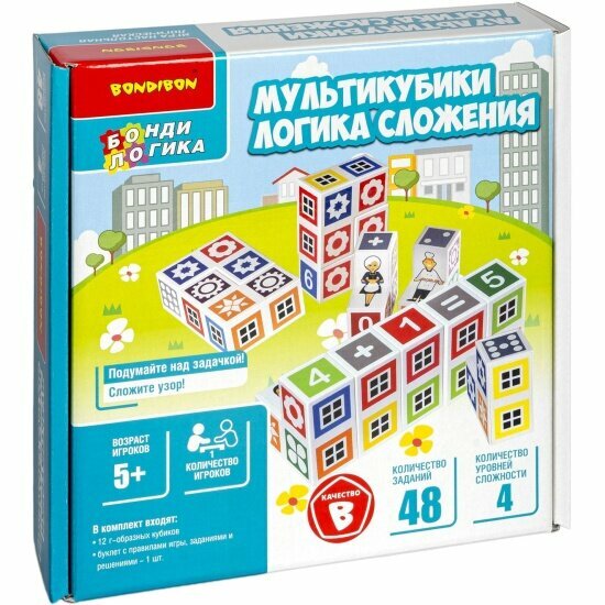 Настольная логическая игра-головоломка Bondibon ВВ5081 БондиЛогика. Мультикубики. Логика сложения