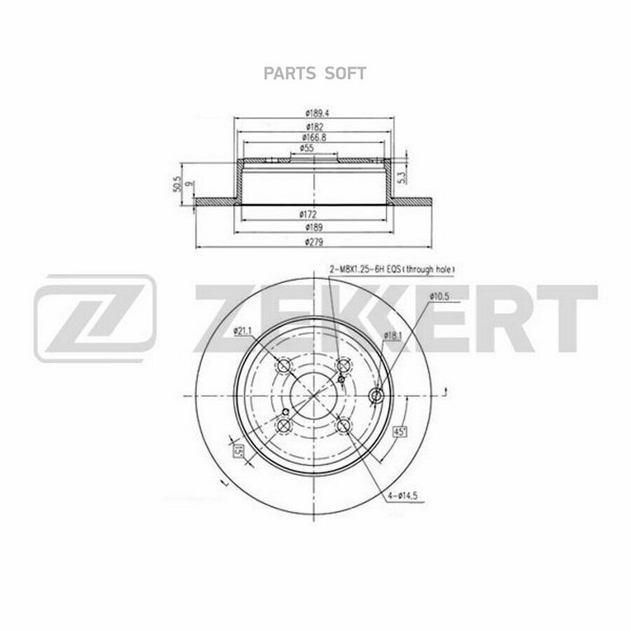 ZEKKERT BS-6215 Диск торм. задн. Toyota Corolla (E120) 02-