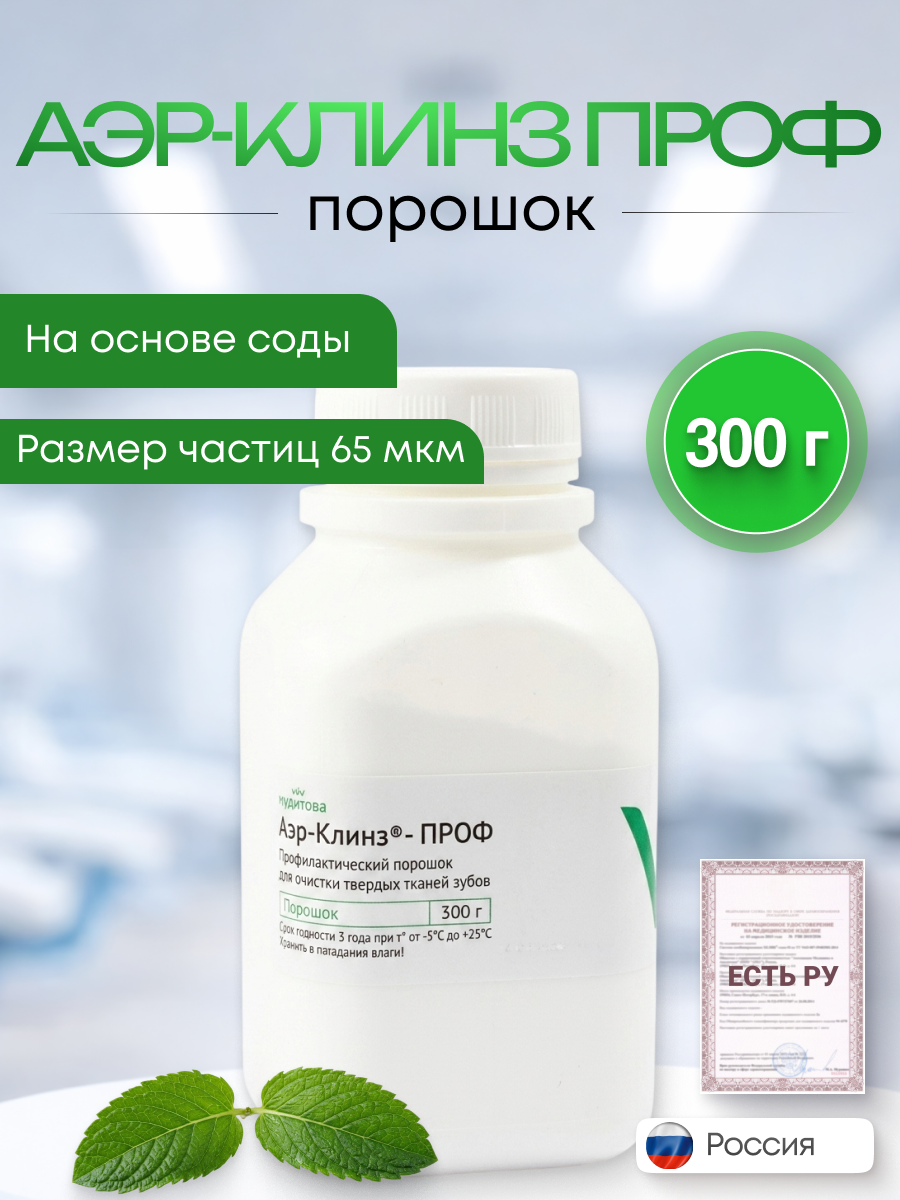 Порошок Аэр-Клинз ПРОФ-мята (на основе соды) 65 мкм. 300 гр, ВладМиВа