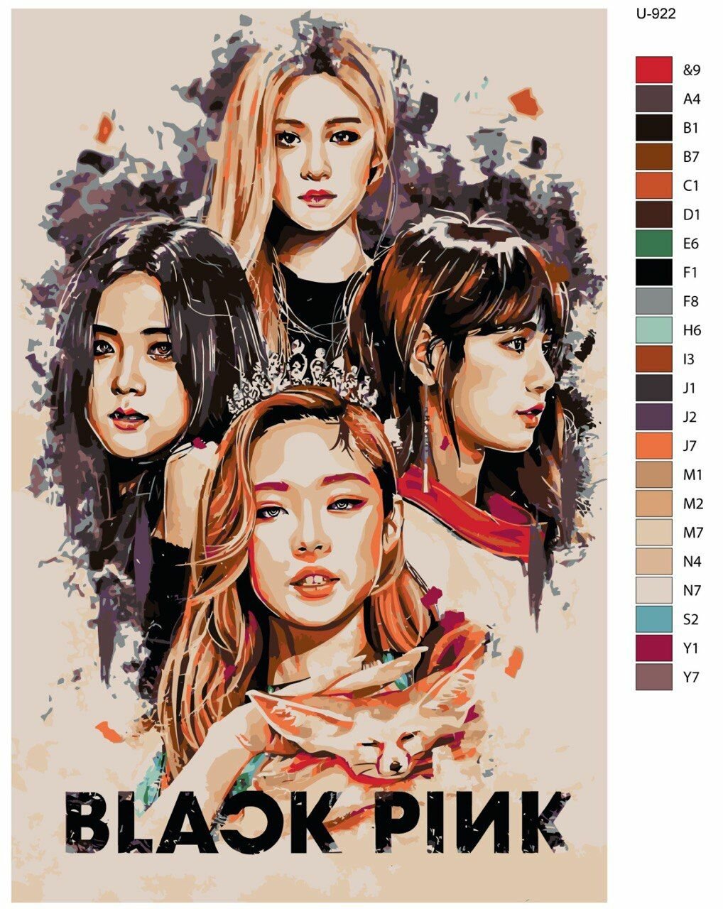 Картина по номерам U-922 "K-pop группа Blackpink" 70x110 см