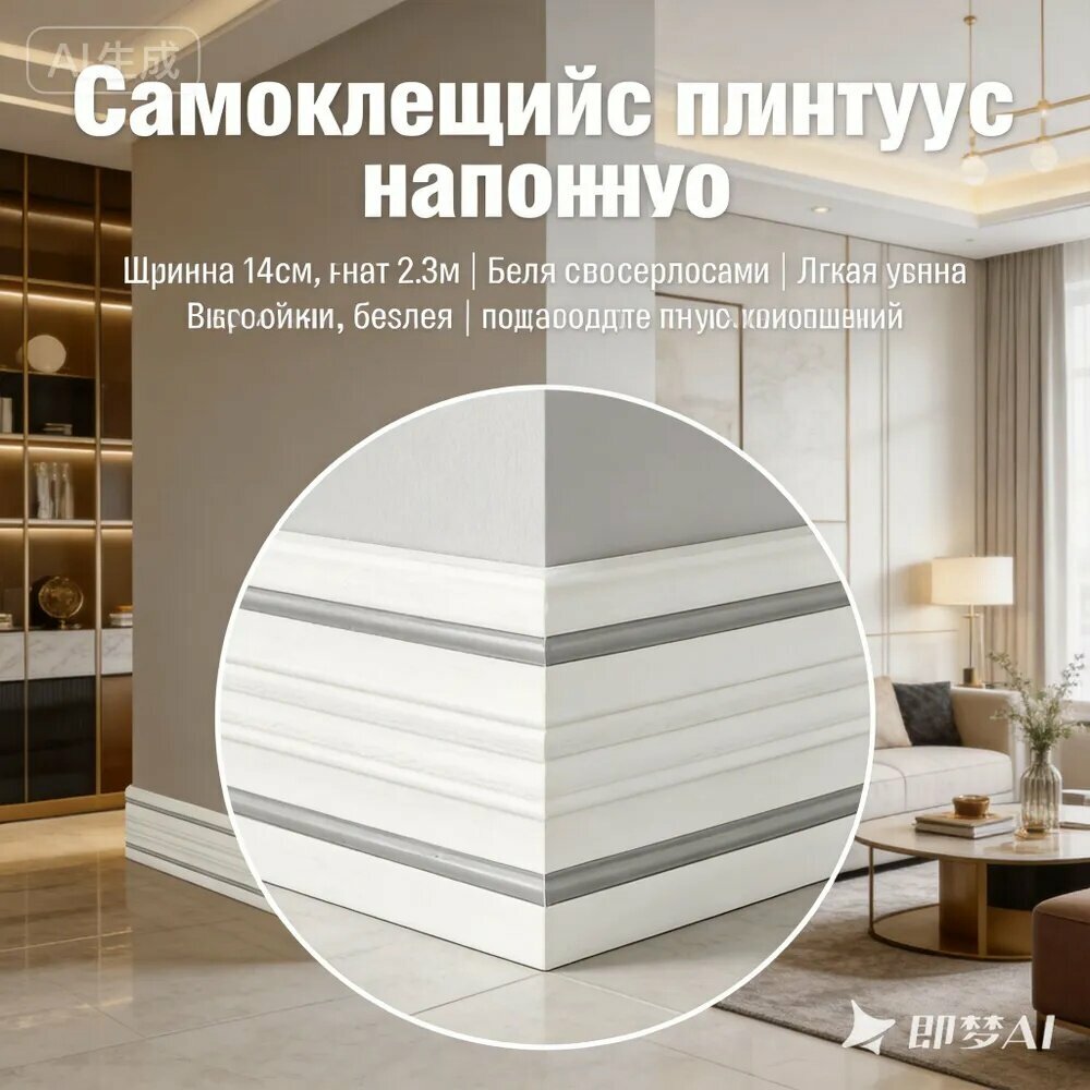 Плинтус потолочный самоклеящийся гибкий ПВХ, декоративный бордюр для стен и обоев, 14 см x 2.3м, 1 рулона, белый с серый окантовкой