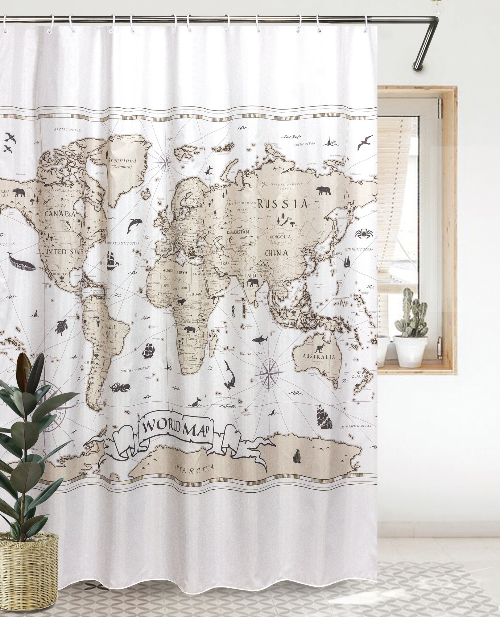 Штора занавеска для ванной Bath Plus тканевая 200х200 Nautical World Map II
