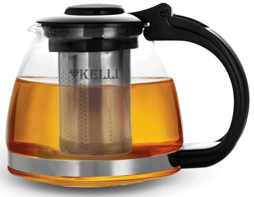 Заварочный чайник Kelli KL-3086 стеклянный с фильтром, 1 л