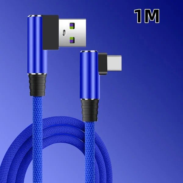 Кабель USB-C, 1M Blue, угловой 90°, 40W, 5A