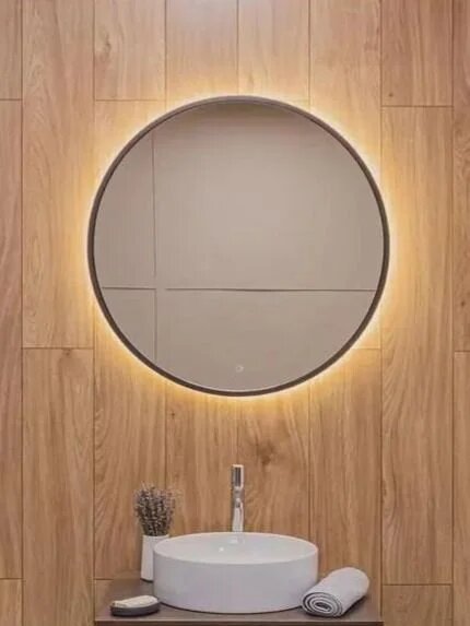 Зеркало Dreja SHINE 80х80 см, метал. рама, графит, беск. сенсор, LED-подсветка, диммер