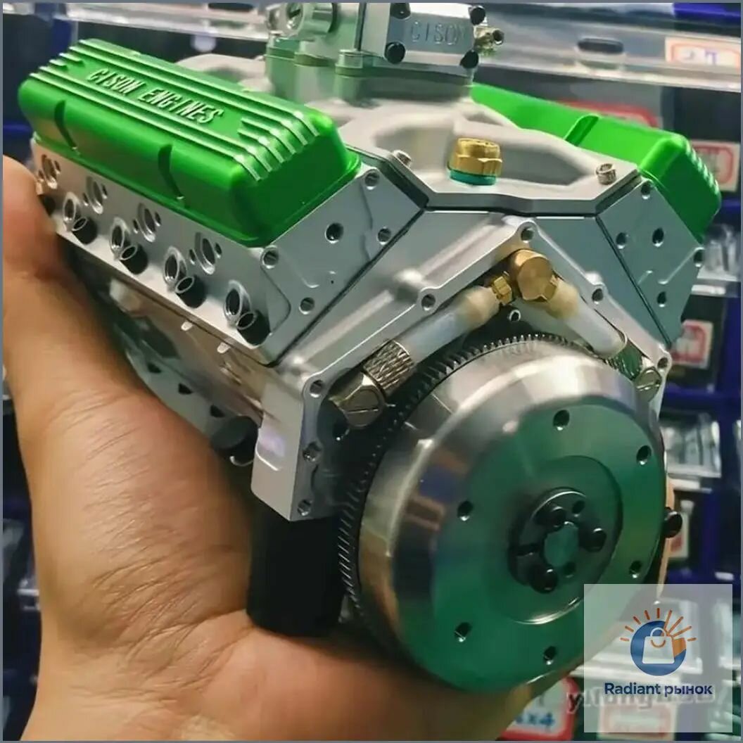 Рабочая модель бензинового двигателя V8 OHV 44cc (1/6), 4-тактный с водяным охлаждением масштаб 1:6 модельный двигатель