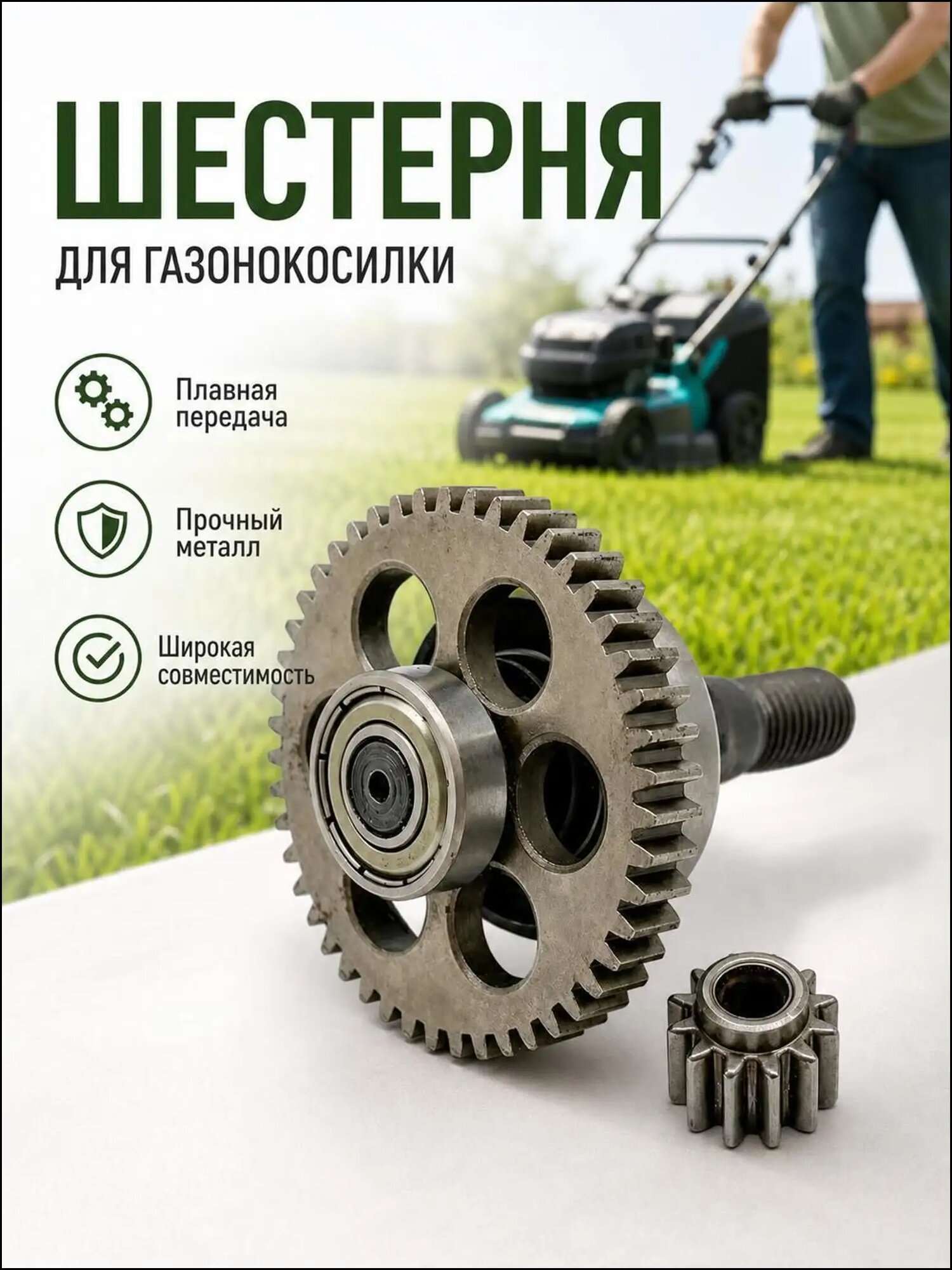 Эксклюзивная крупная шестерня газонокосилки в сборе, оснащённая квадратным отверстием и 47 зубьями, предлагается в трёх вариантах: 8дюймовая, 10дюймовая и 12дюймовая.