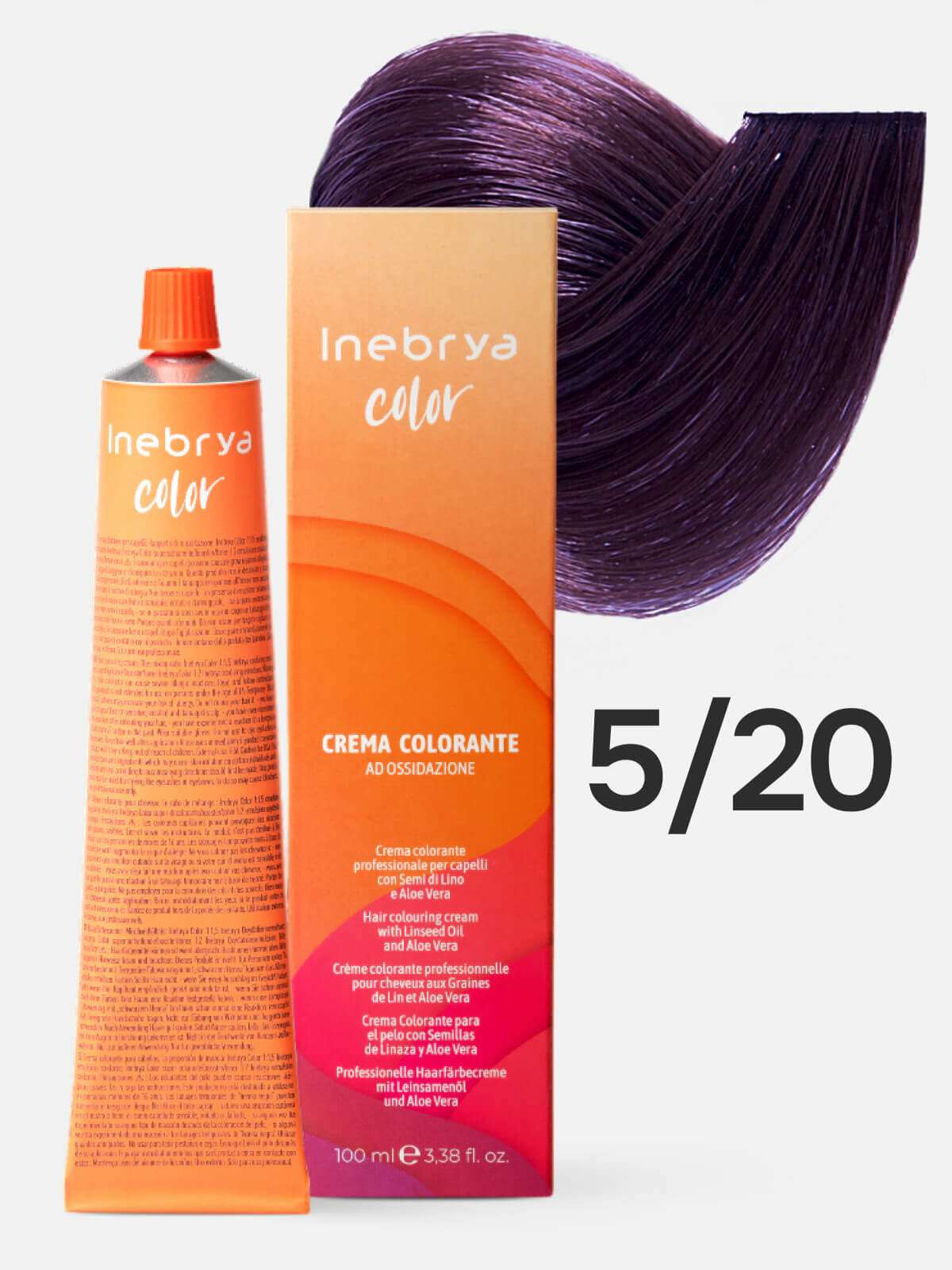 Крем - краска для волос профессиональная Inebrya Color Professional 5/20 Светлый каштановый Вишнево-фиолетовый, 100 мл