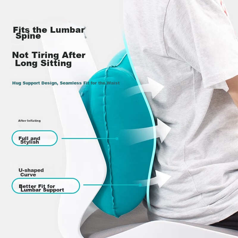 Sometimes Travel Pillow, Portable, Push-To Automatic Inflatable Pillow, Airplane Lumbar Support, Waist Cushion, Backrest, Lumbar Pad, Silver Gray