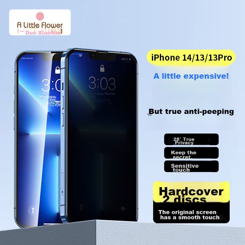 ALittleFlower Privacy Screen Protector for Apple 14/13/13pro, Anti-Peeping Tempered Glass Film for IPhone 14/13/13pro, Shatterproof, Anti-Fingerprint, Ultra-Thin, HD, Full Screen Coverage Protective Film