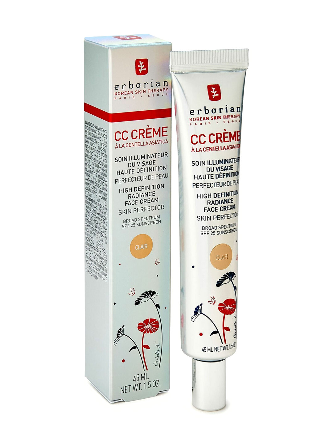 Erborian CC CREME Совершенное сияние Светлый CC крем для лица тональный с SPF 25 увлажняющий, корейская косметика 45 мл