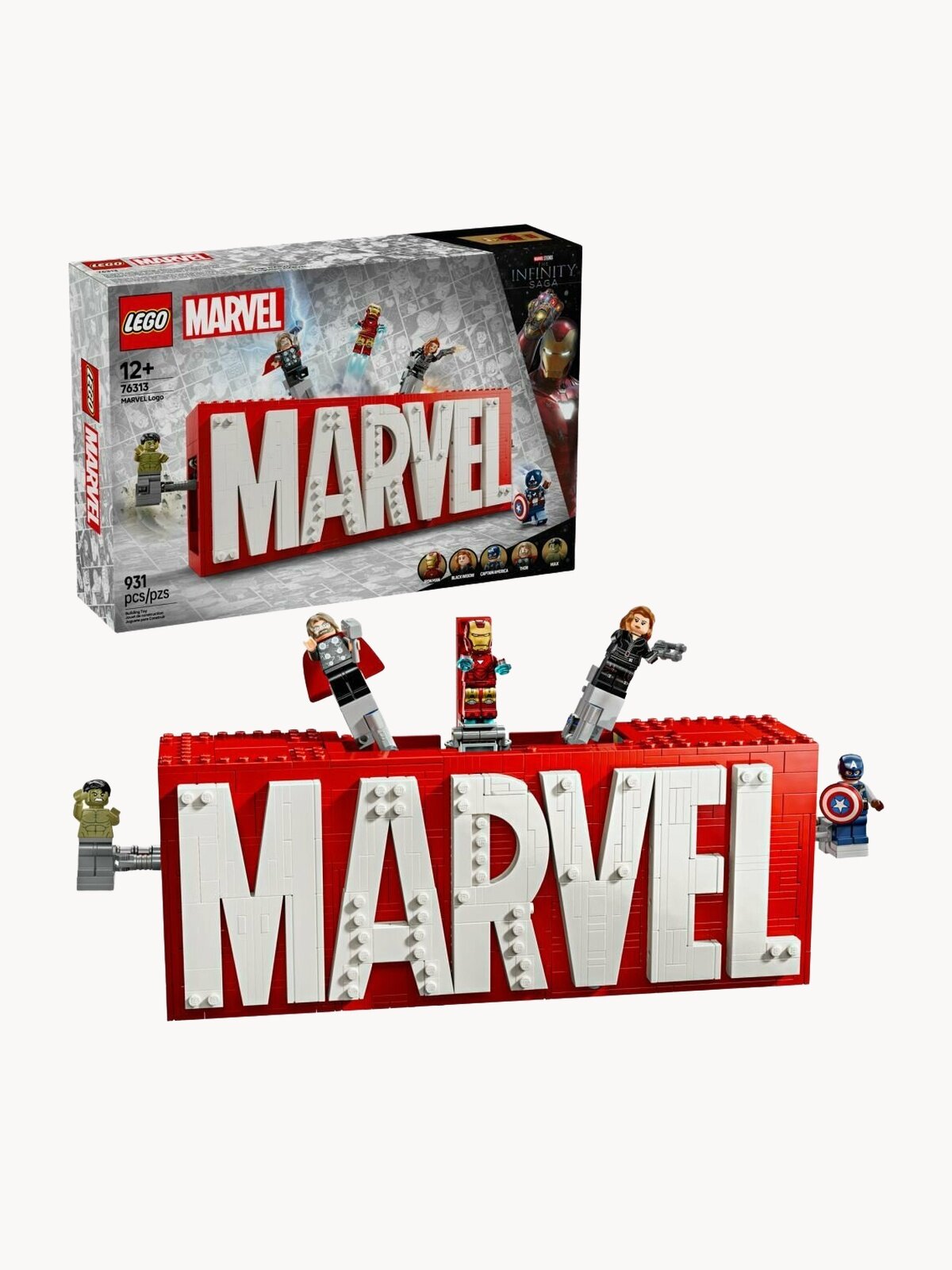 Конструктор LEGO Marvel Логотип и минифигурки 76313, 931 деталь, от 12 лет