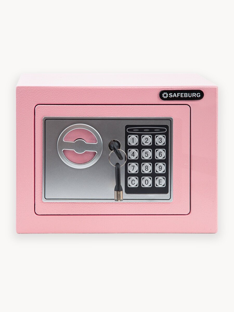 Сейф для денег и документов SAFEBURG SB-170 PINK, 17х23х17 см, электронный кодовый замок, мини сейф для дома, розовый